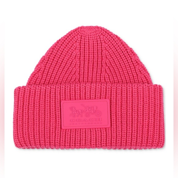Coach | Accessories | Coach Womens Classic Ribbed Tonal Patch Cuff Beanie Pink Nwt | Poshmark